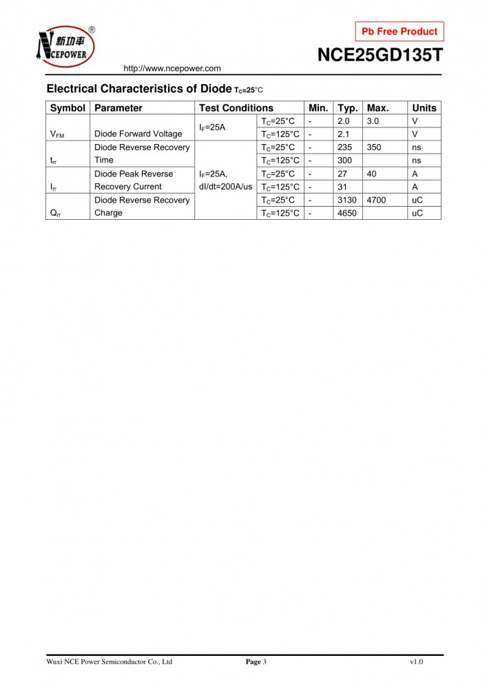 NCE25GD135T datasheet page 3