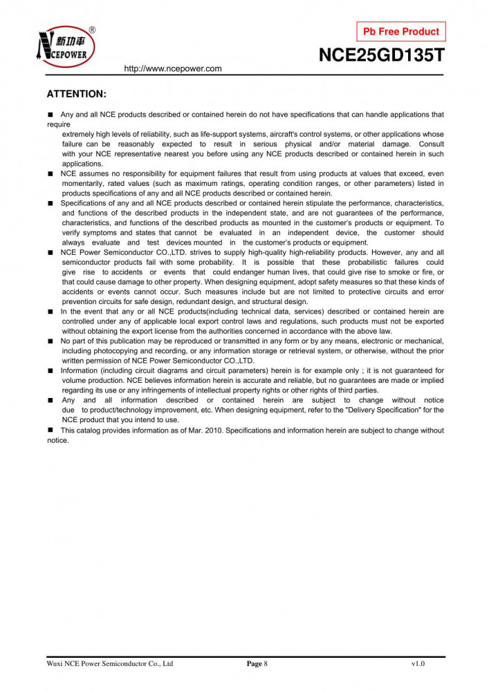 NCE25GD135T datasheet page 8