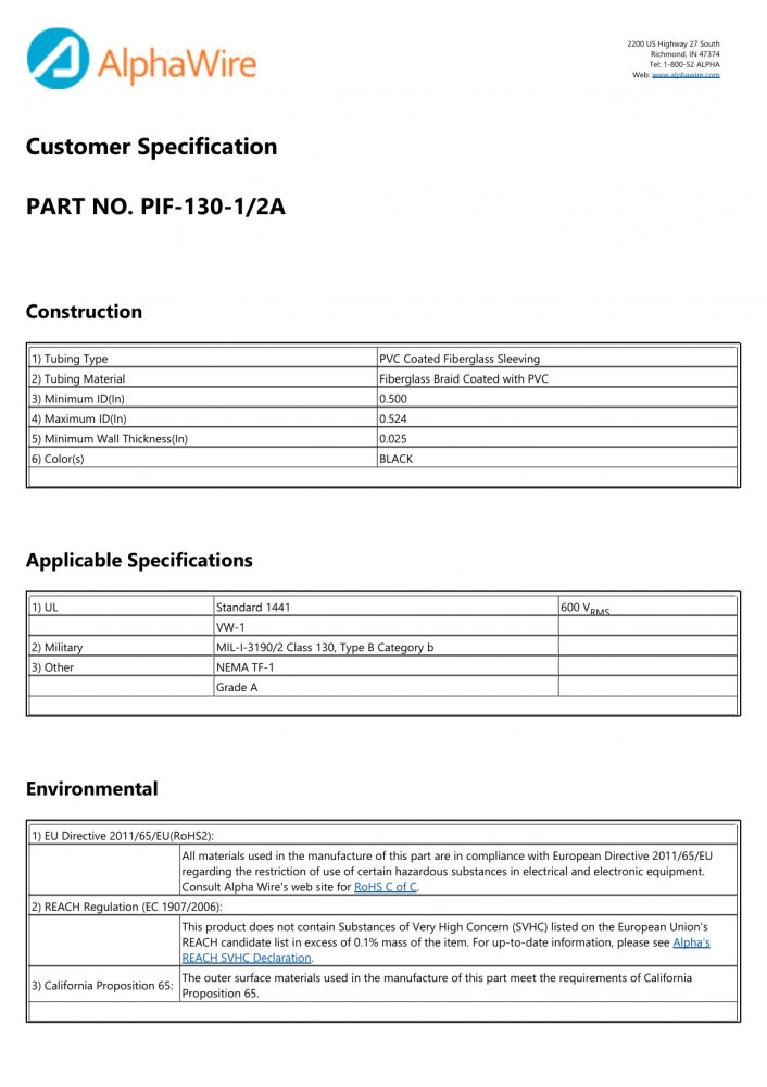 PF1301/2A BK005 technical document page 1
