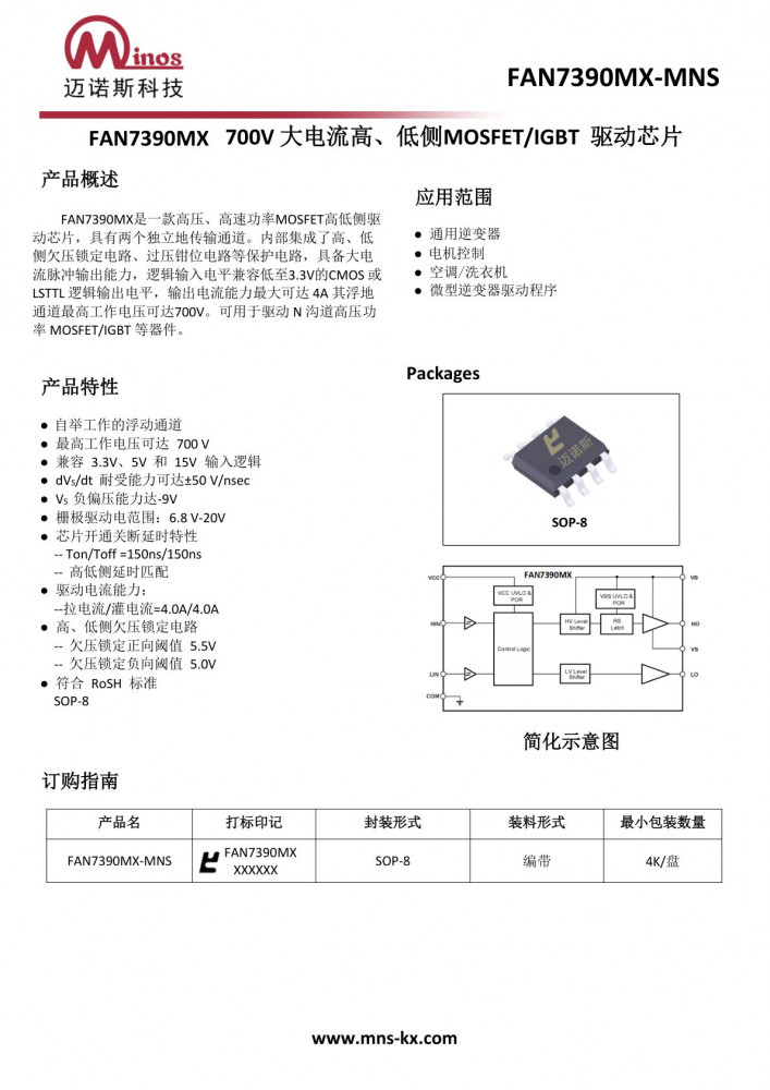 FAN7390MX-MNS datasheet page 1