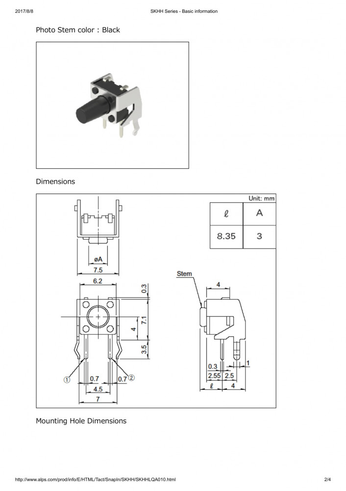 SKHHLQA010 dimensions page