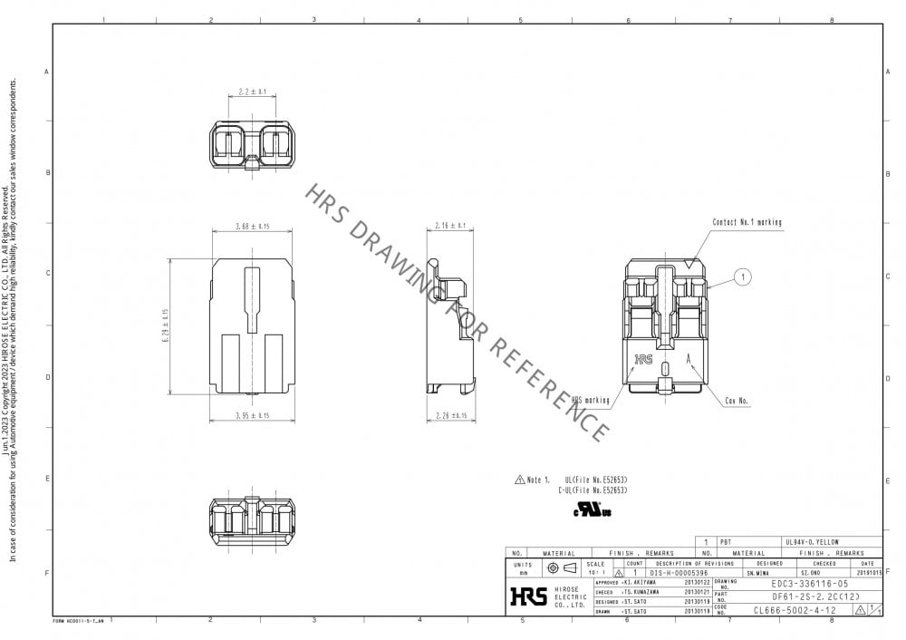 HRS DF61-2S-2.2C(12) technical drawing preview