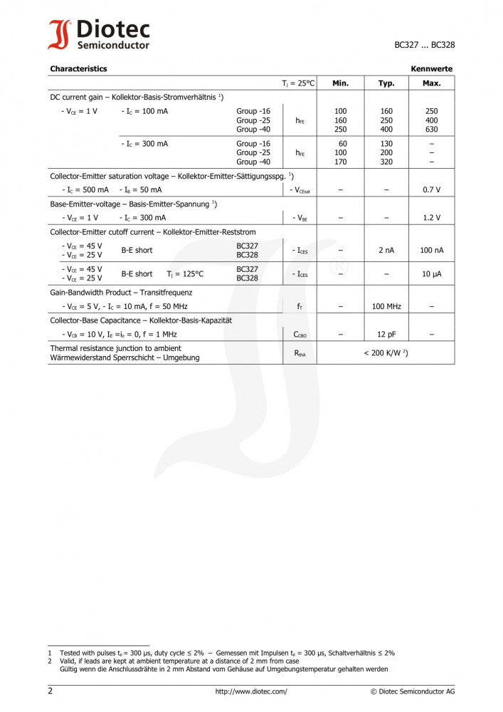 DIOTEC BC327 and BC328 datasheet page 2