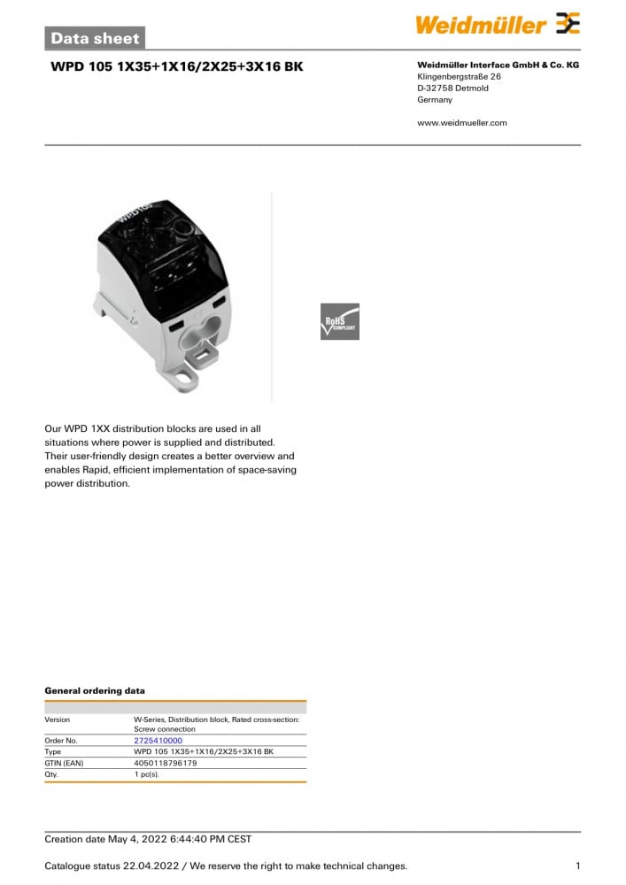 WPD 105 technical document page 1