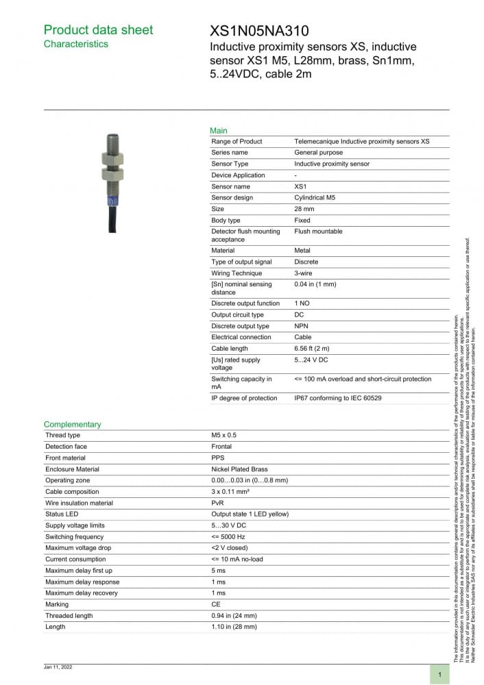 XS1N05NA310 technical document page 1
