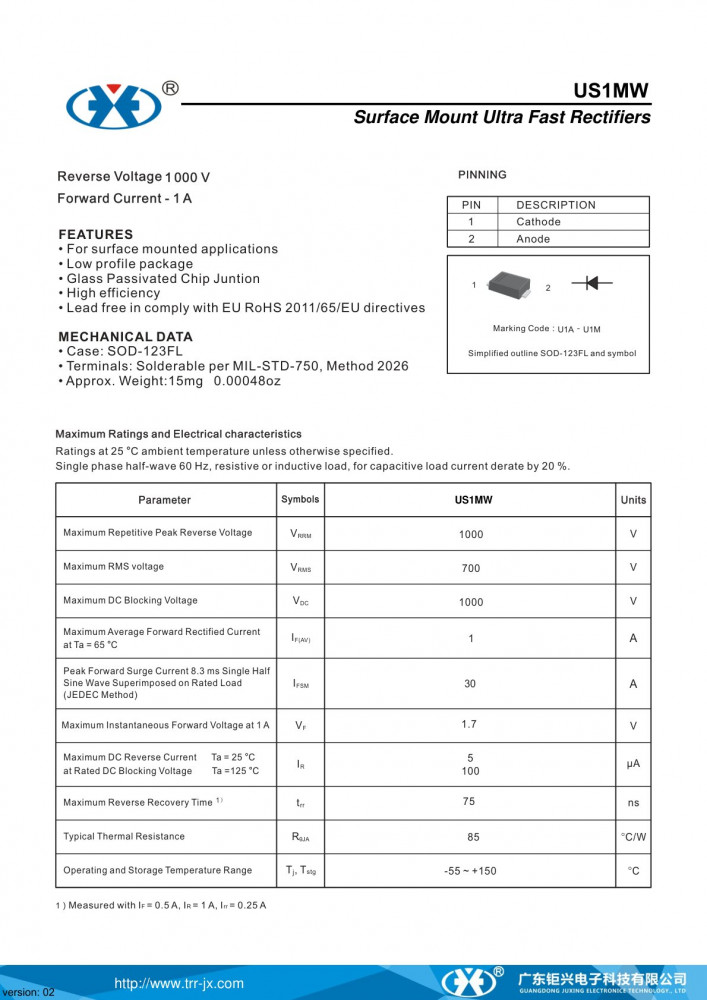 JUXING US1MW datasheet page 1