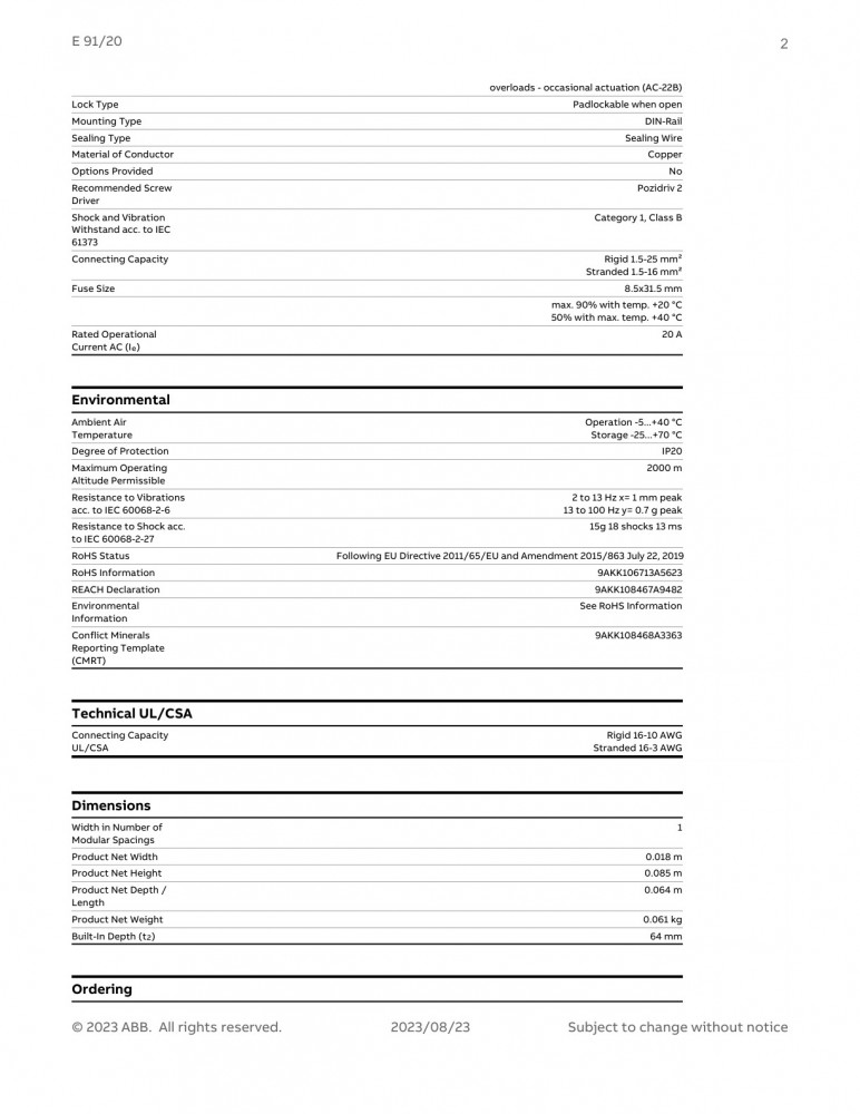 ABB E91/20 datasheet page 2