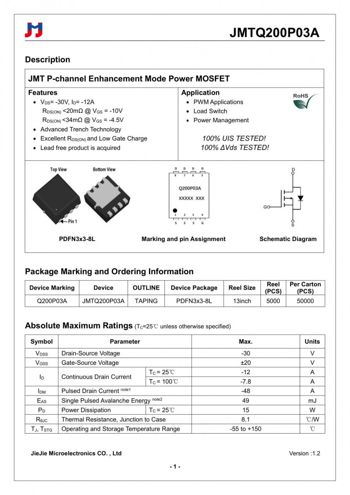 JMTQ200P03A datasheet page 1