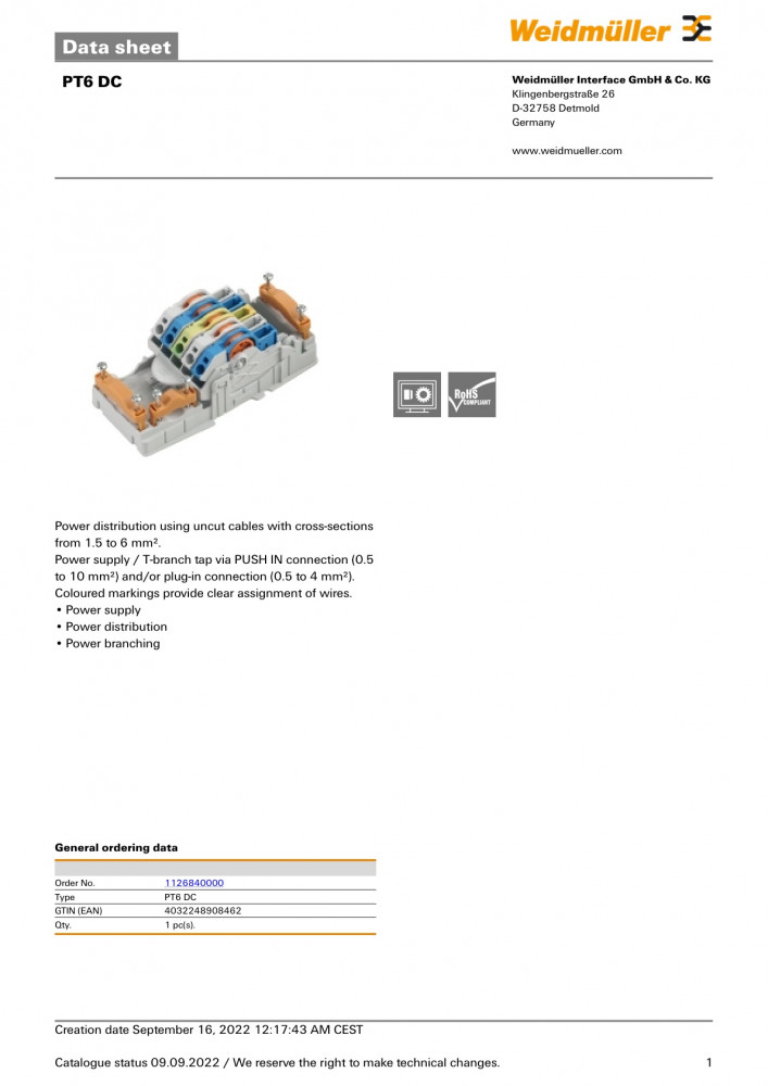WEIDMULLER PT6 DC document page 1