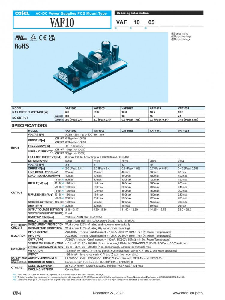 Cosel VAF1012 datasheet page 4