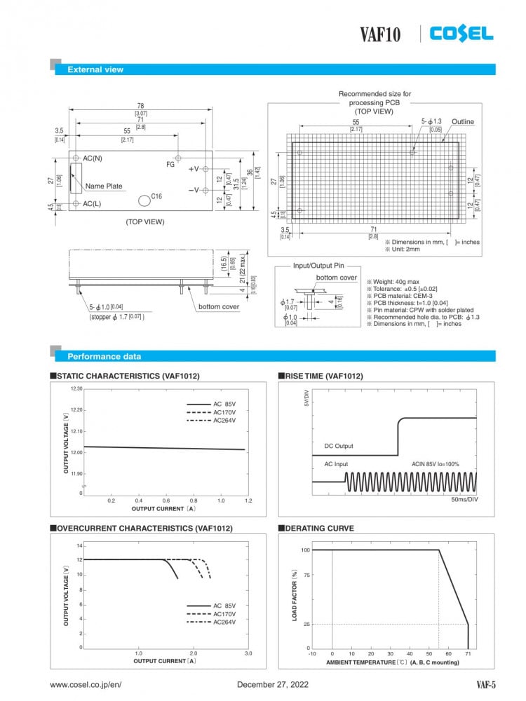 Cosel VAF1012 datasheet page 5