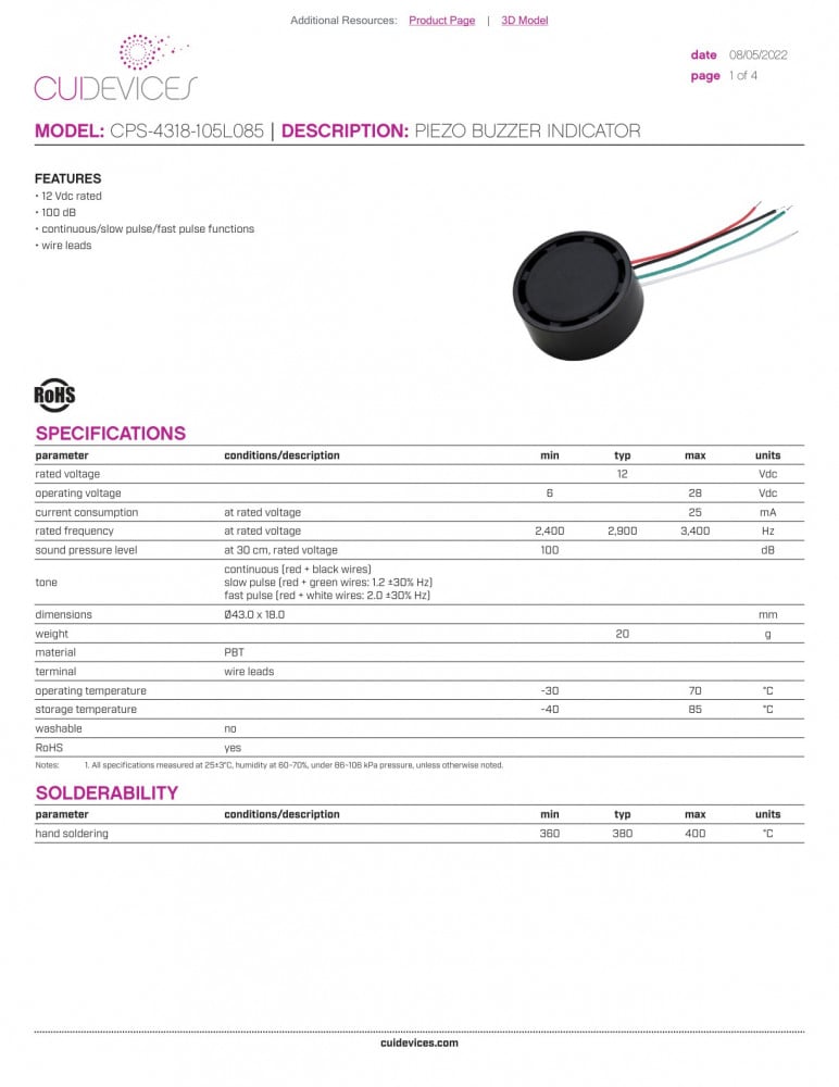 CPS-4318-105L085 datasheet page 1