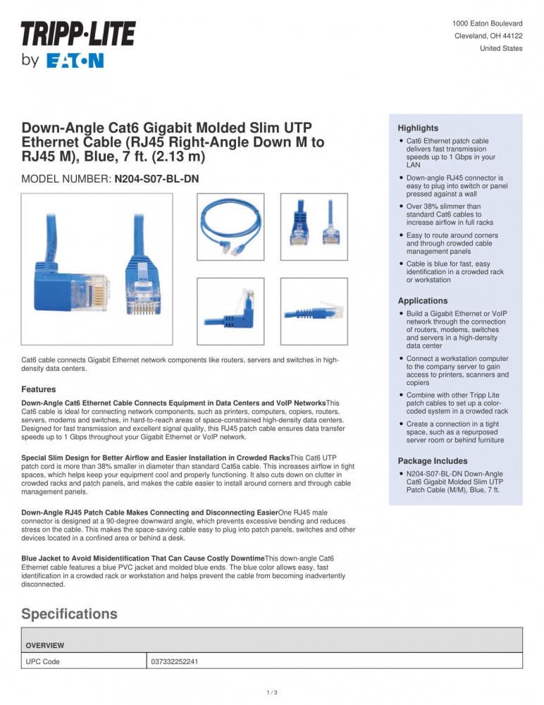 N204-S07-BL-DN technical document page 1