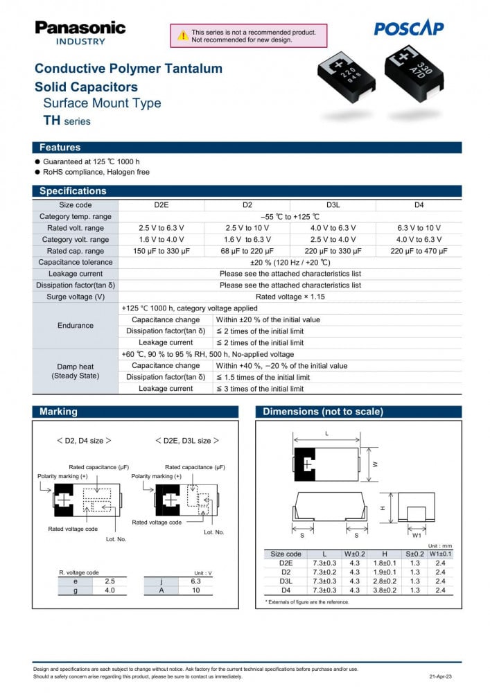 Panasonic TH series document page 1