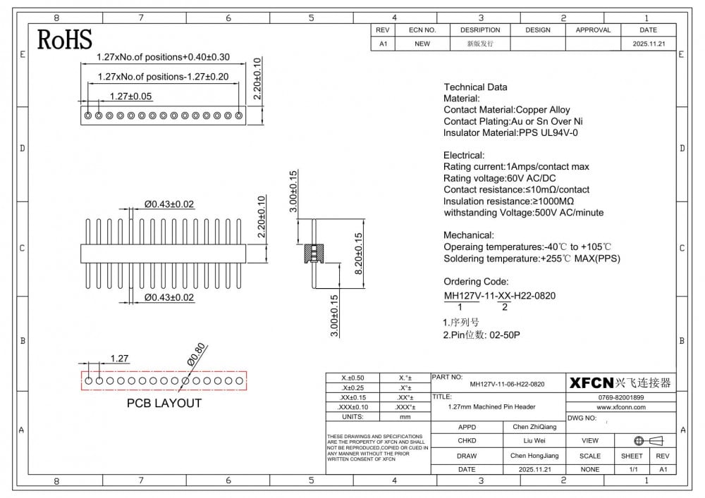 XFCN MH127V-11-50-H22-0820 technical drawing
