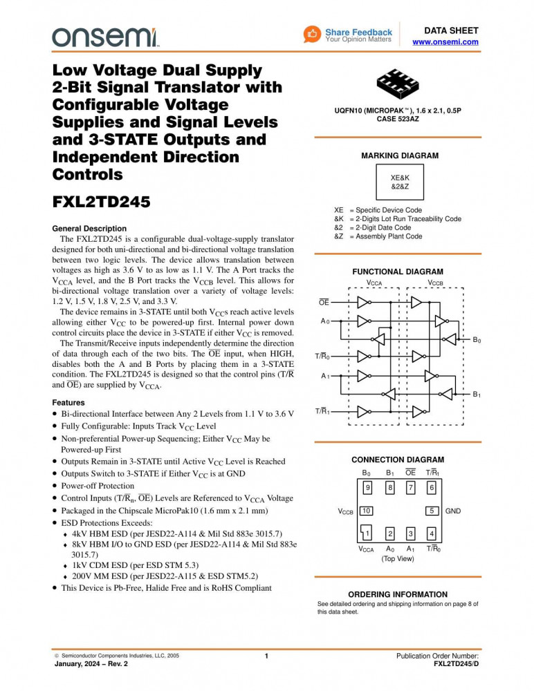 FXL2TD245 datasheet page 1