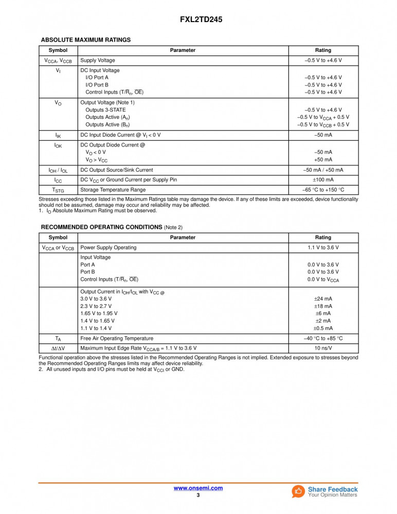FXL2TD245 datasheet page 3