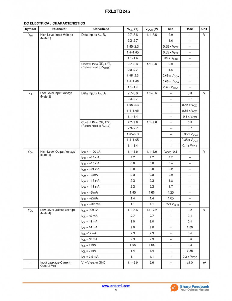 FXL2TD245 datasheet page 4