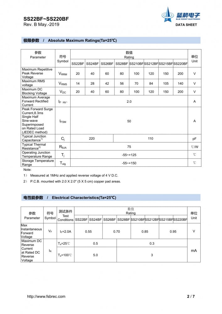 SS210BF datasheet page 2