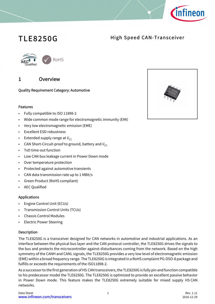 TLE8250G technical document page 1