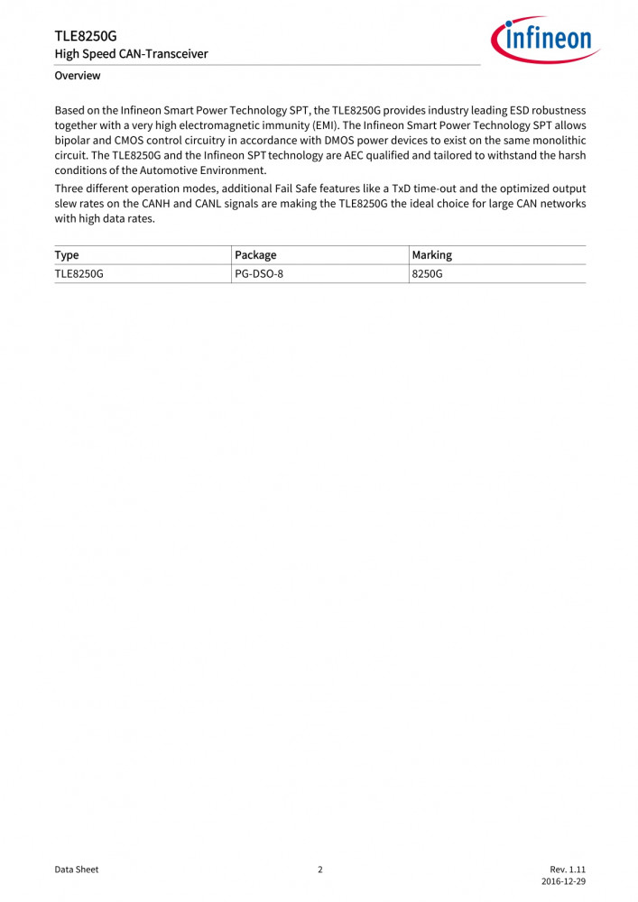 TLE8250G technical document page 2