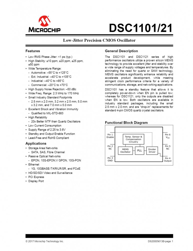 DSC1101/DSC1121 datasheet page 1