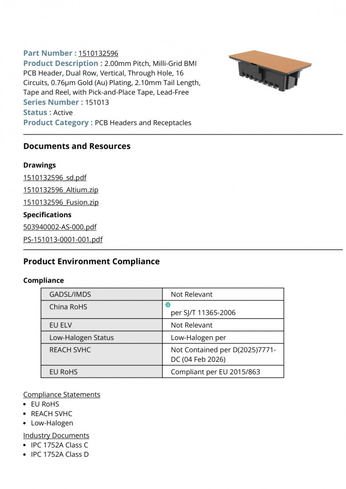 Molex Milli-Grid vertical header document page 1
