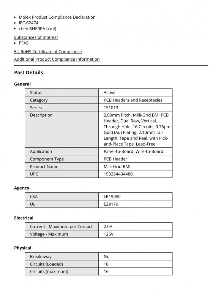 Molex Milli-Grid vertical header document page 2