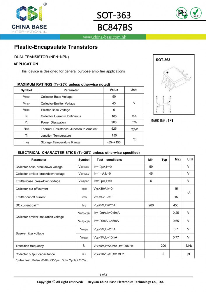 BC847BS datasheet page 1