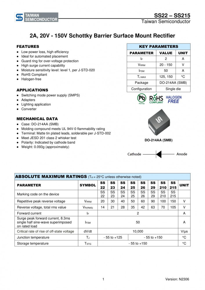 SS23 datasheet page 1