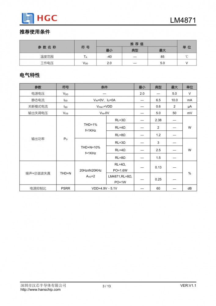 LM4871DQ2/TR technical document page 3