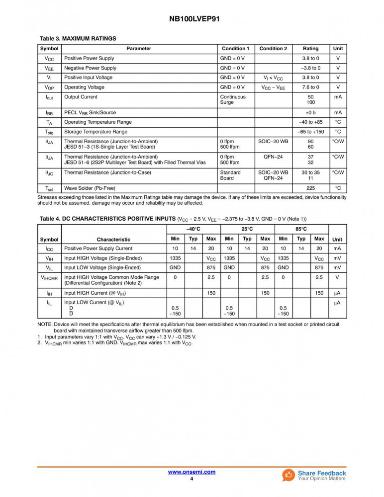 NB100LVEP91 datasheet page 4