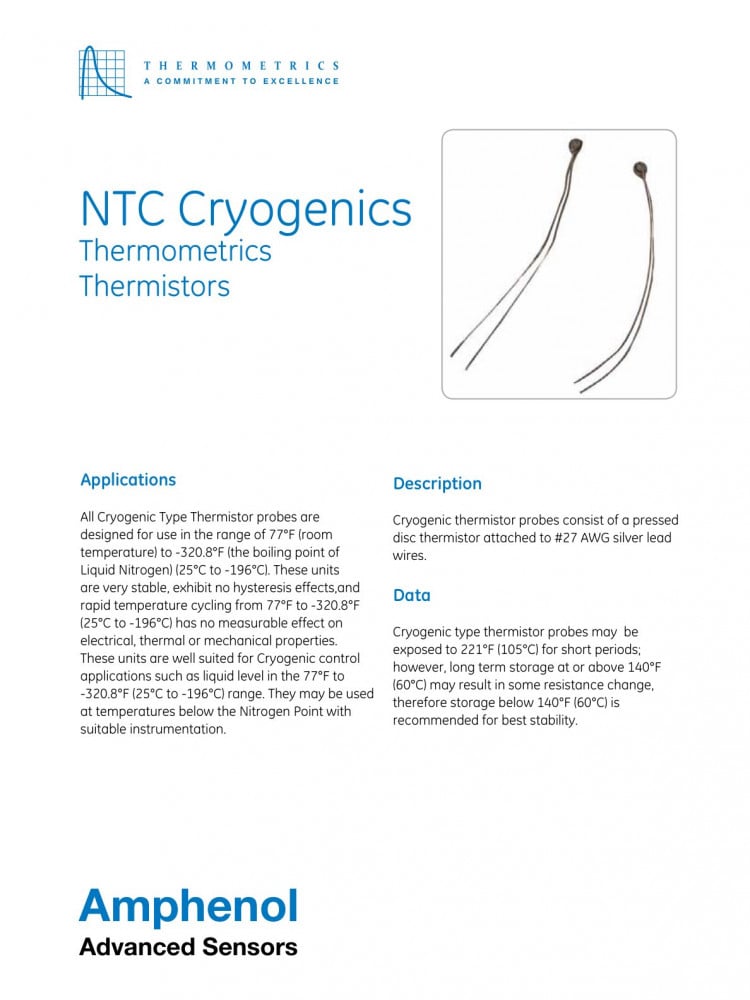 RL1004-10K-0-S1 cryogenic thermistor technical document page 1