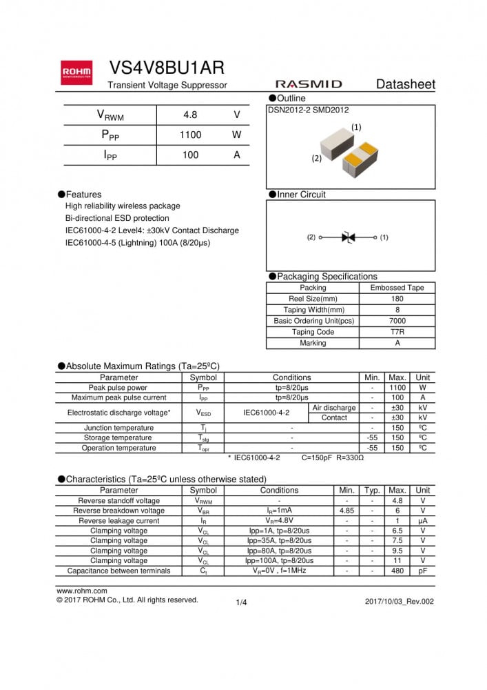 VS4V8BU1ART7R datasheet page 1