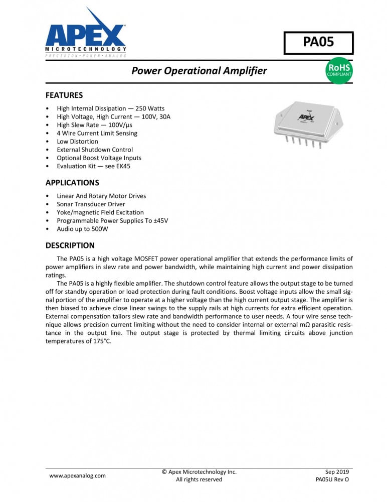 PA05A datasheet page 1