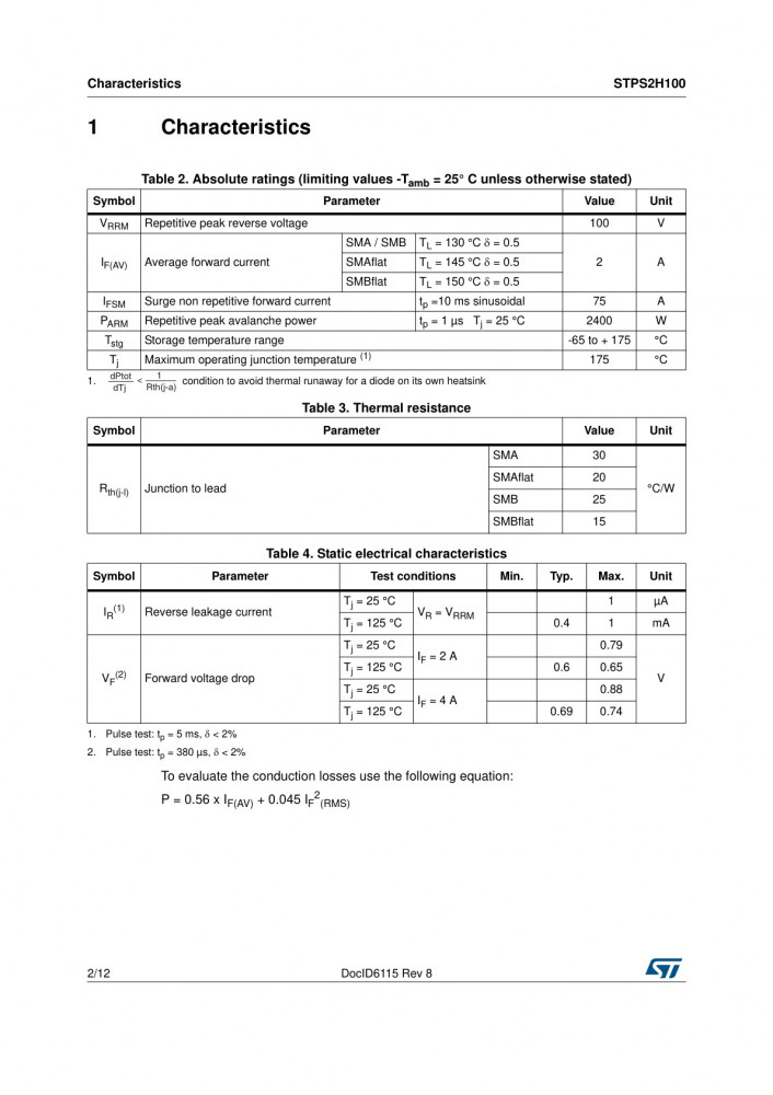 STPS2H100 datasheet page 2