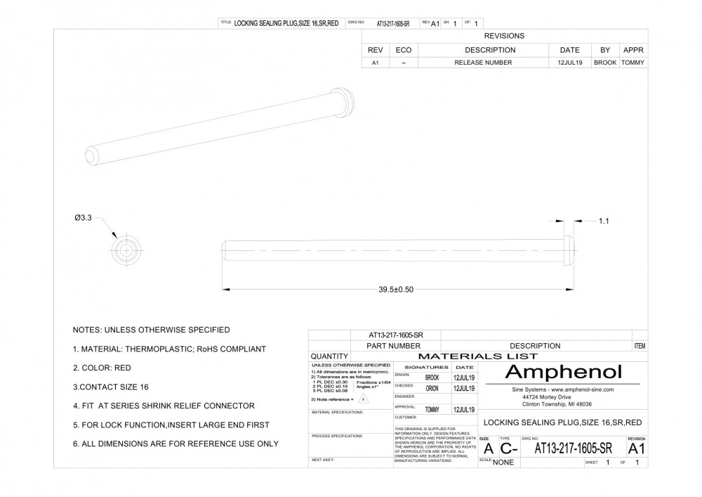 Amphenol AT13-217-1605-SR technical drawing
