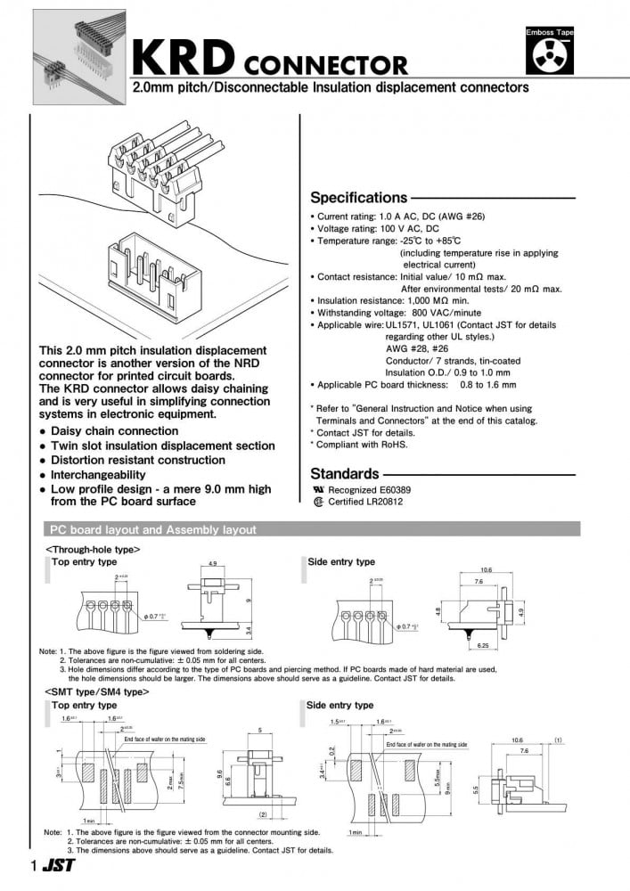 JST KR series connector specification and drawing page 1