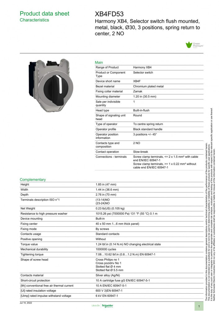 XB4FD53 technical document page 1