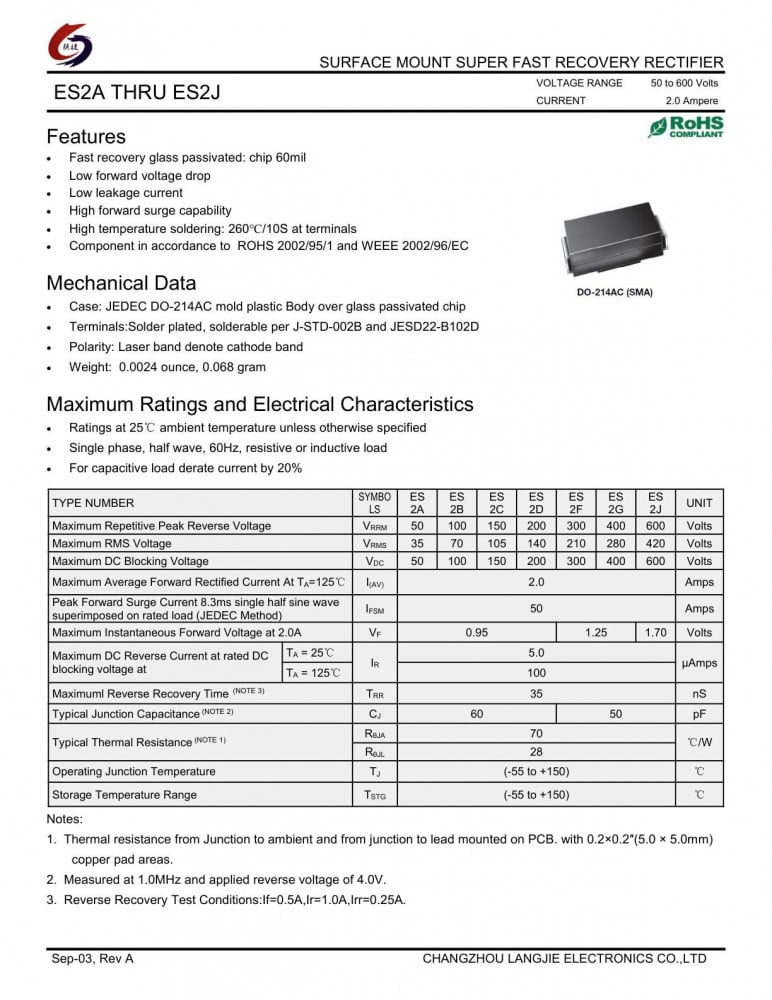 ES2J datasheet page 1