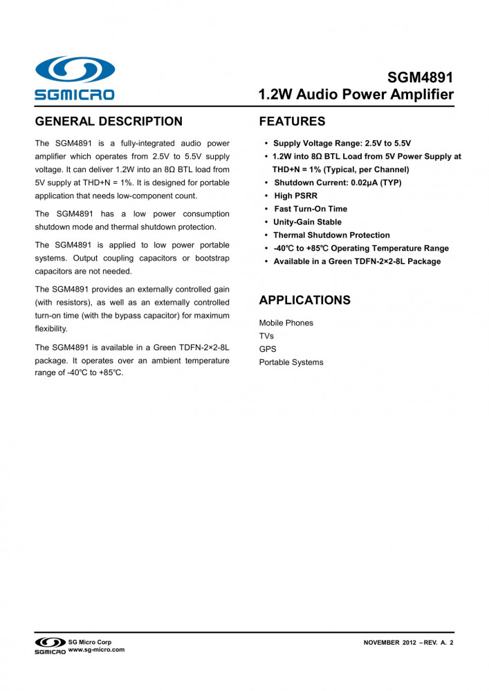 SGM4891 datasheet page 1