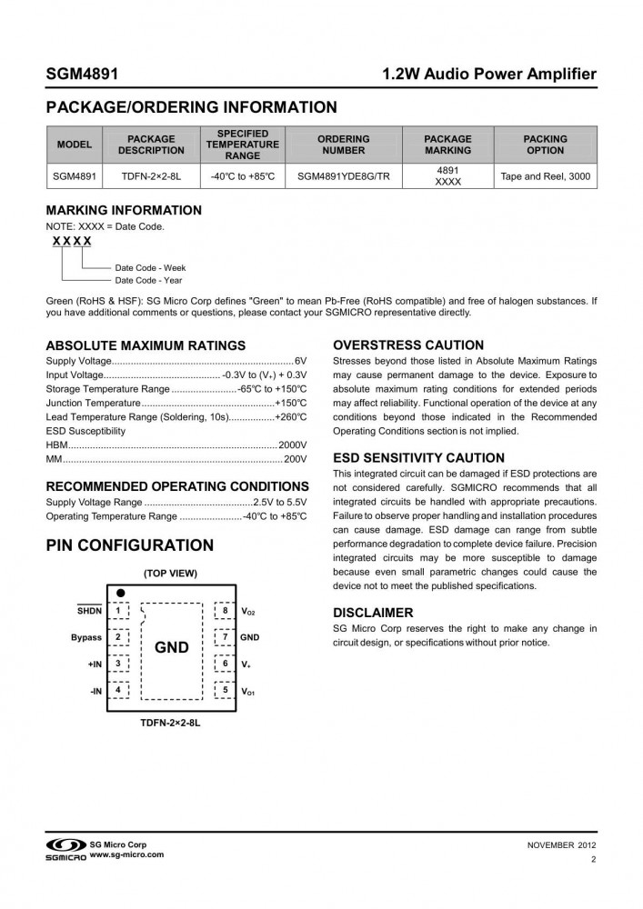 SGM4891 datasheet page 2