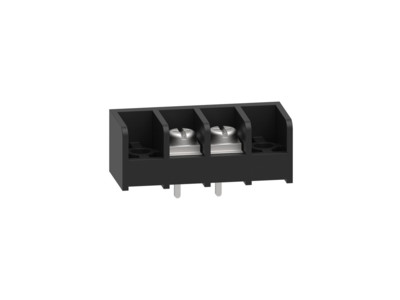 11.10mm Pitch, Dual Row, Dual-Barrier Terminal Strip, with Mounting Ends, Black, Steel Screws, 2 Circuits