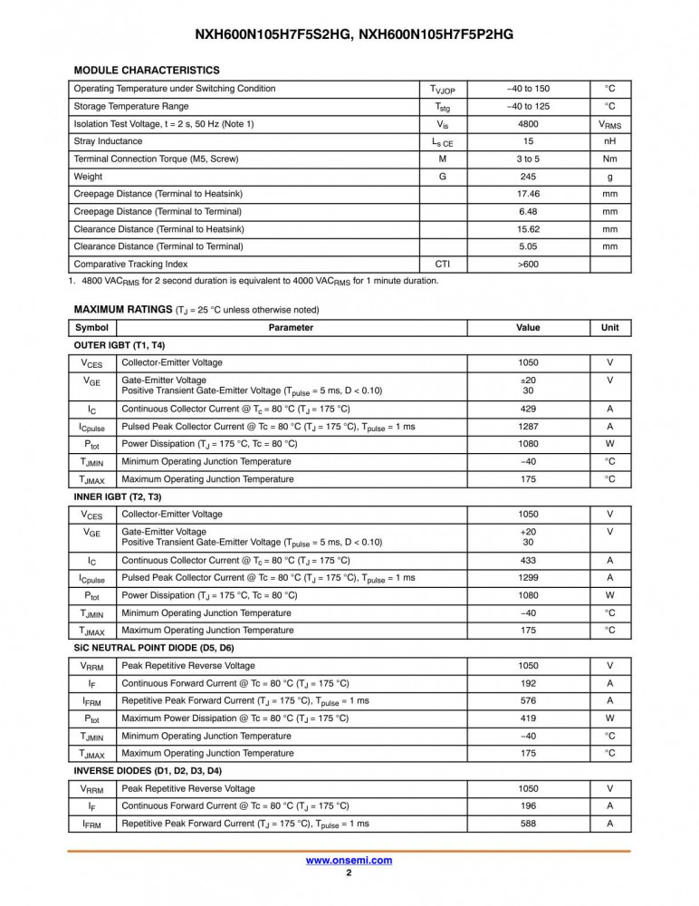 NXH600N105H7F5P2HG datasheet page 2