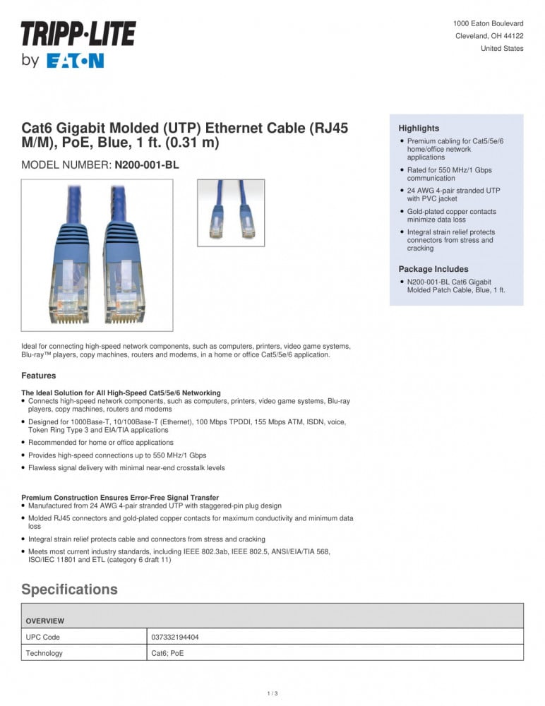 N200-001-BL technical document page 1