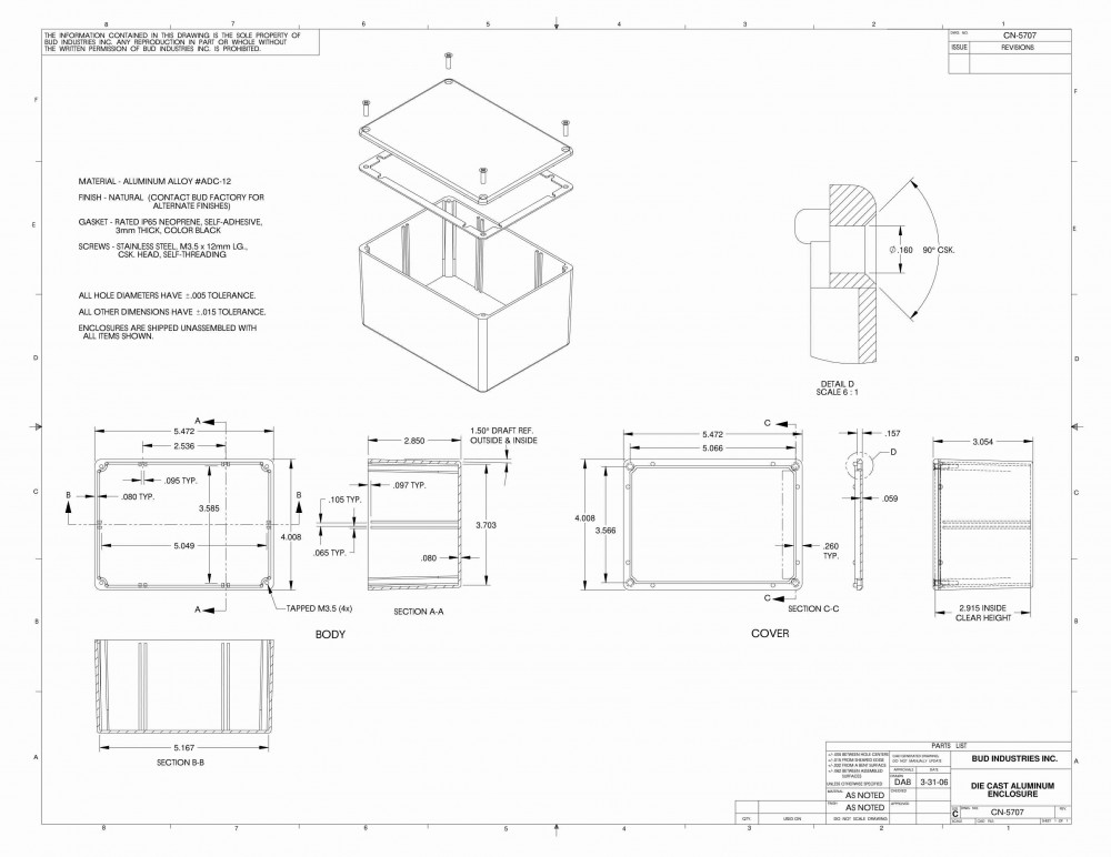 Bud Industries CN-5707 enclosure drawing
