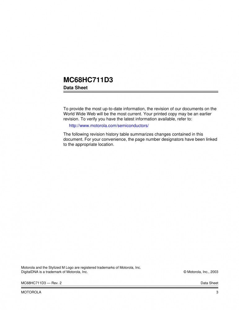 M68HC11 data sheet page 3