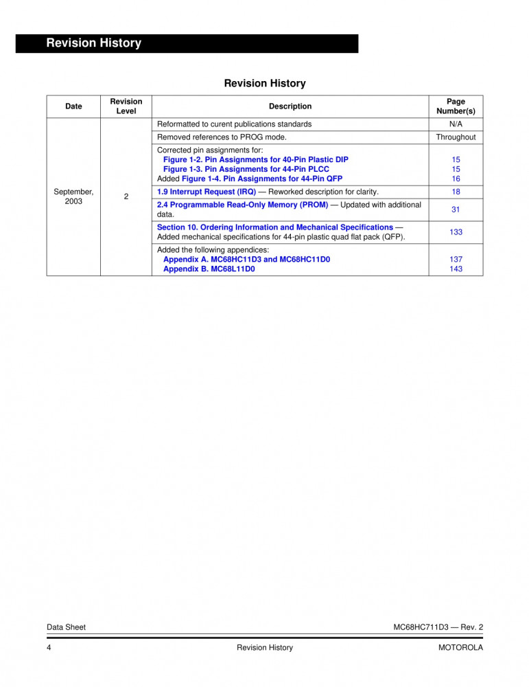 M68HC11 data sheet page 4