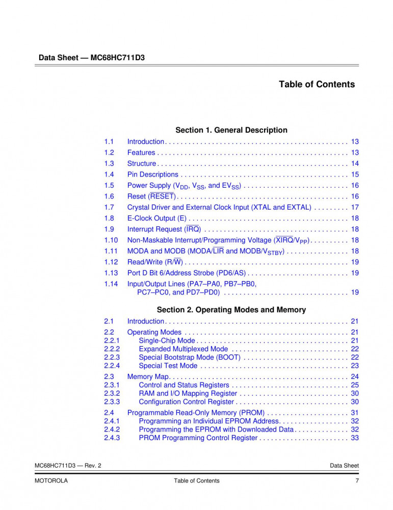 M68HC11 data sheet page 7