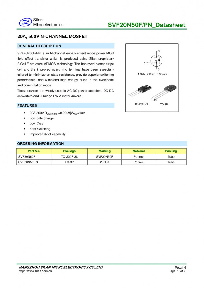 SVF20N50F datasheet page 1